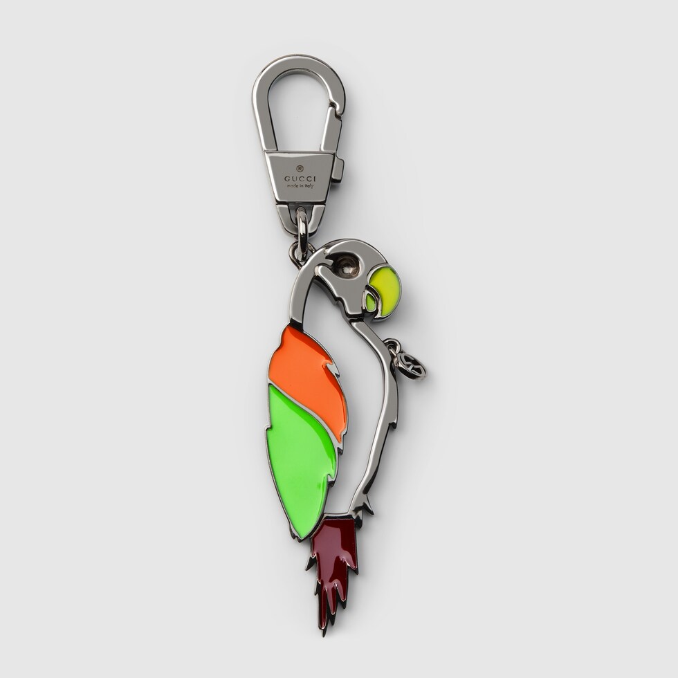 Parrot keychain with Interlocking G in silver-toned metal | GUCCI® UK