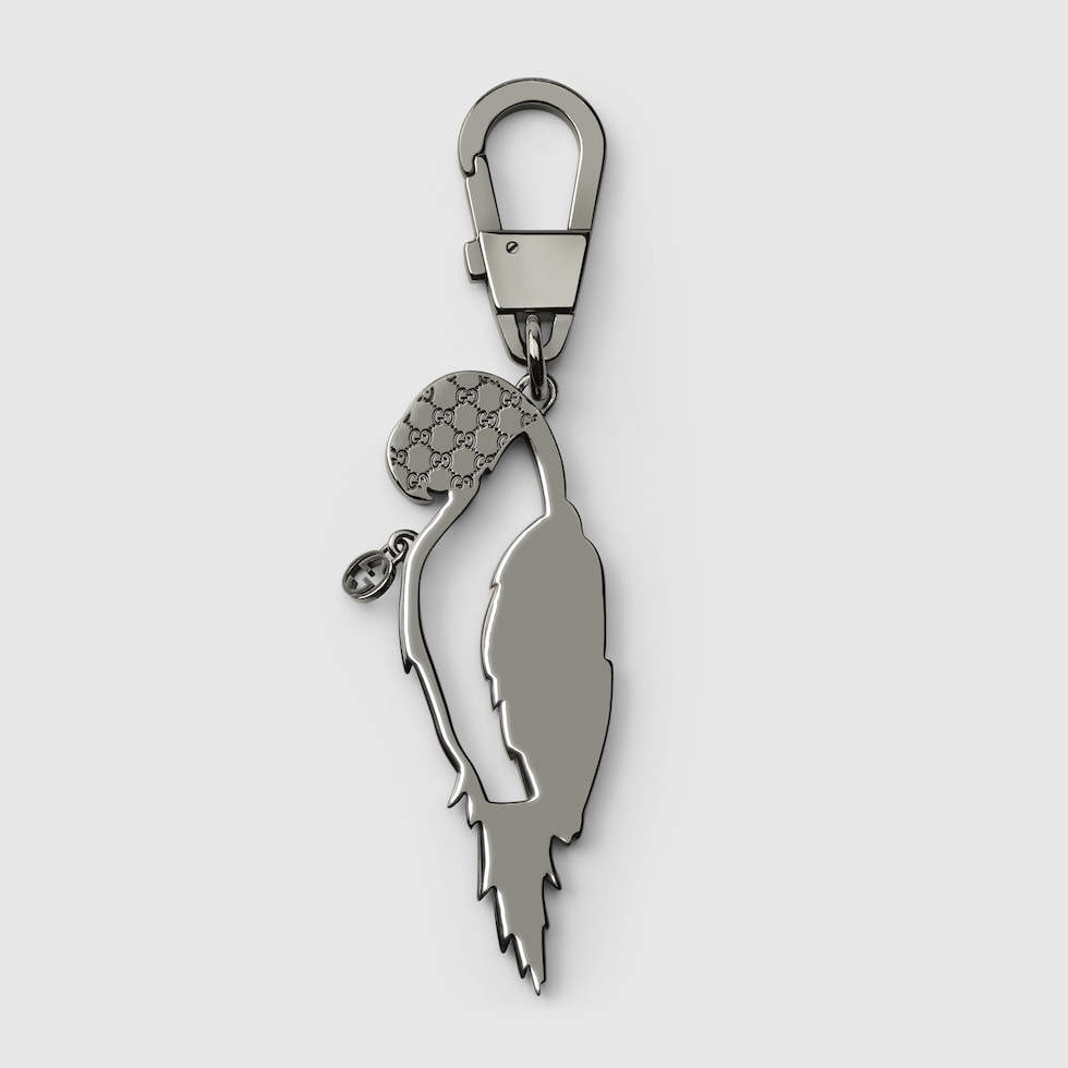 Parrot keychain with Interlocking G in silver-toned metal | GUCCI® UK