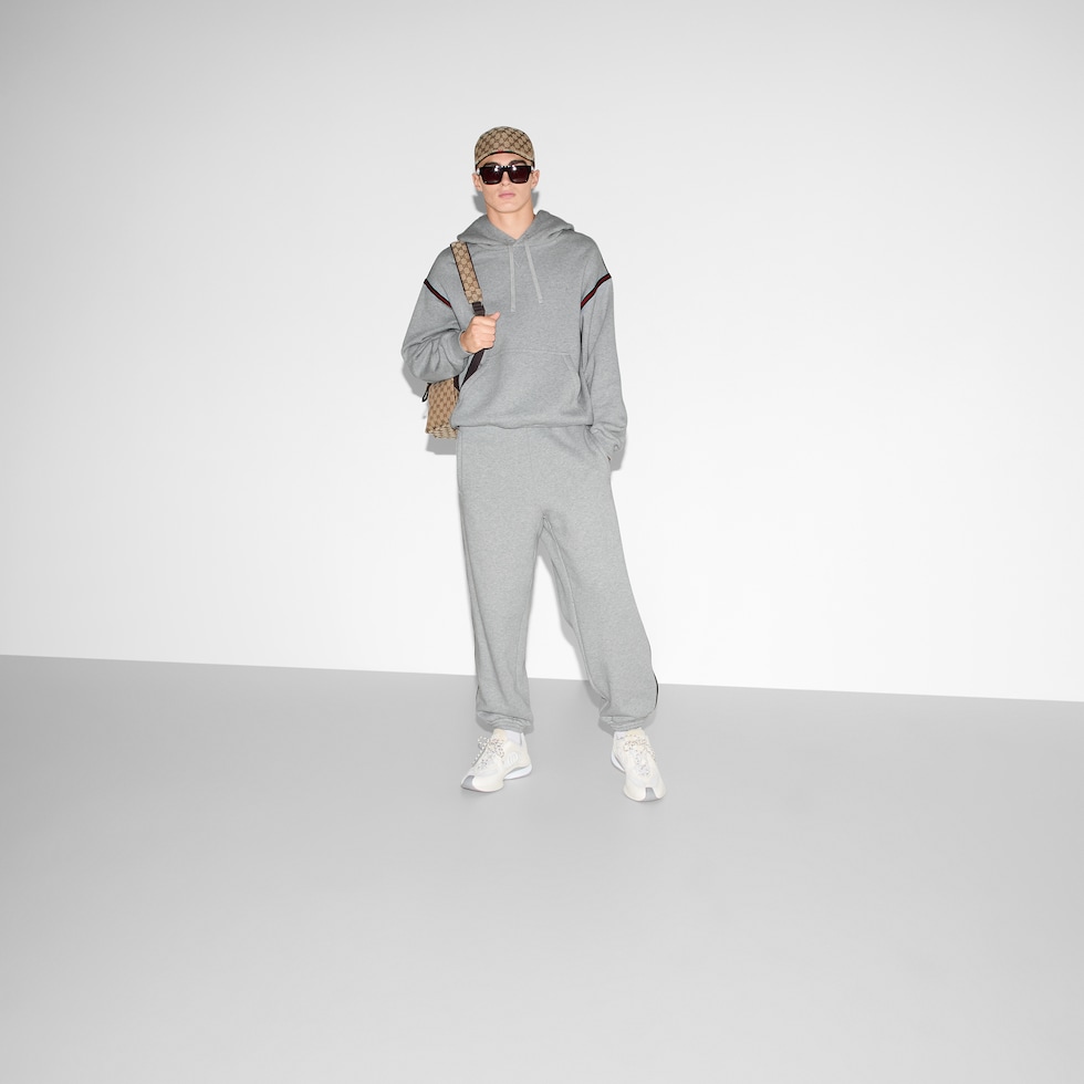Pantalone da jogging in cotone con dettaglio Web in grigio mélange ...