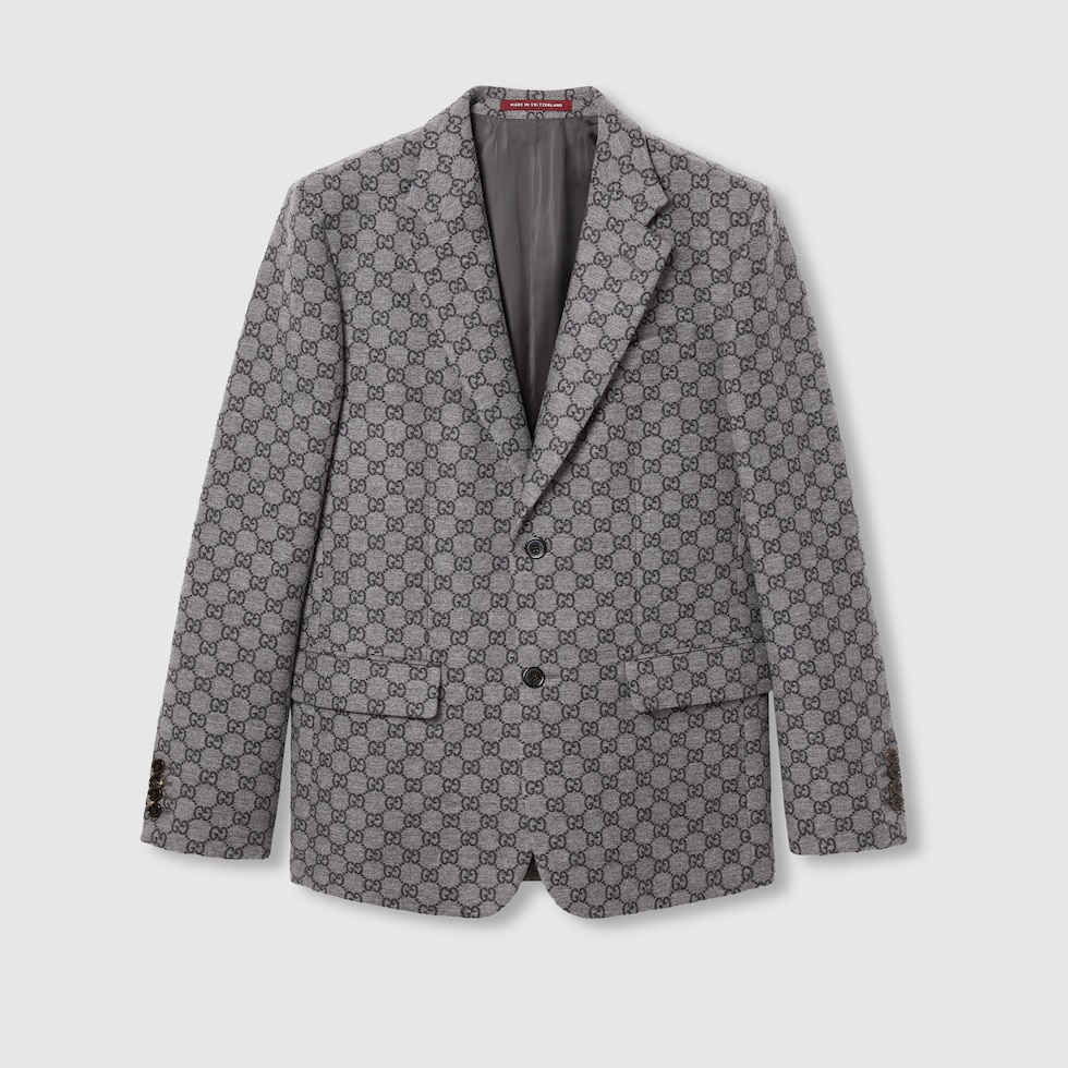 GG wool flannel jacket in grey and dark grey | GUCCI® UK
