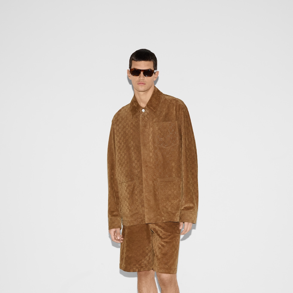 Embossed GG suede jacket in camel | GUCCI® UK