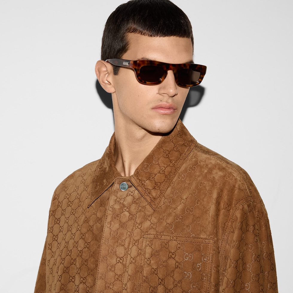 Embossed GG suede jacket in camel | GUCCI® UK