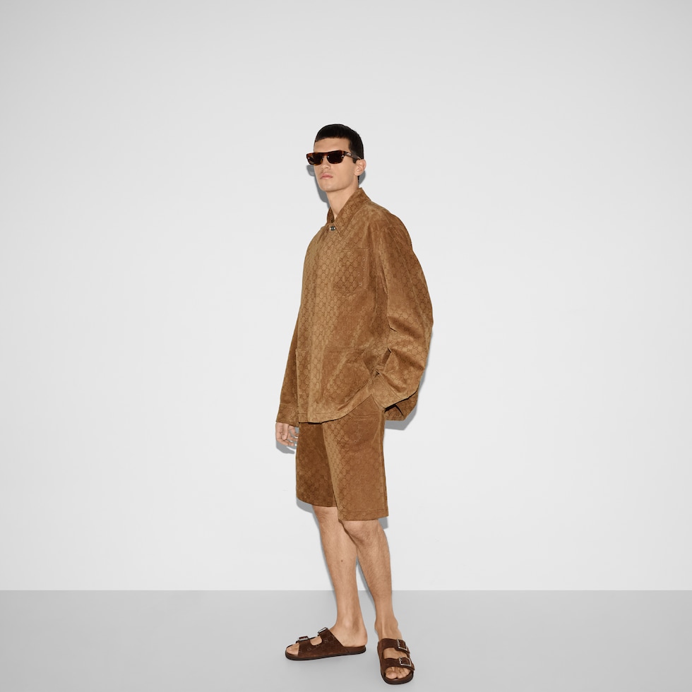 Embossed GG suede jacket in camel | GUCCI® UK