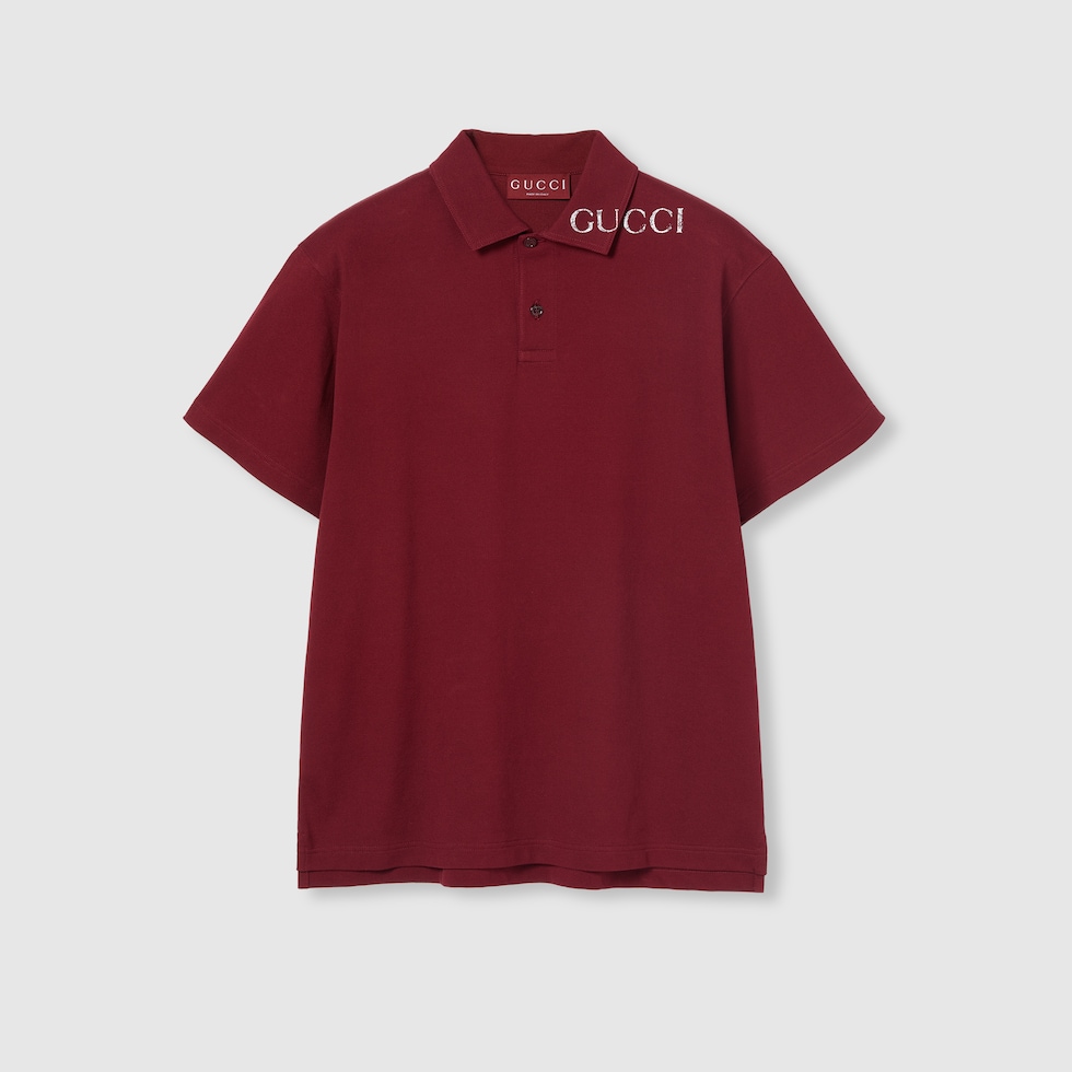Cotton polo shirt in Gucci Rosso Ancora red | GUCCI® SE