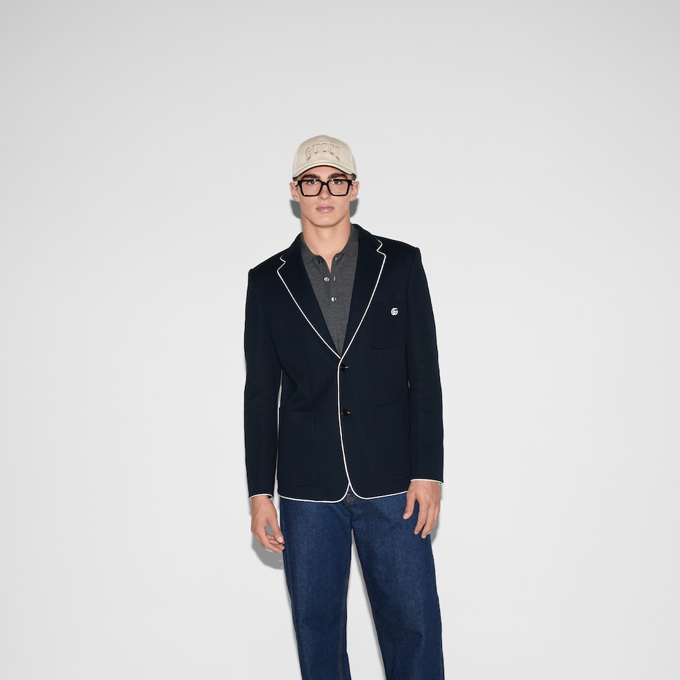 Cotton jersey jacket with embroidery in dark blue | GUCCI® UK