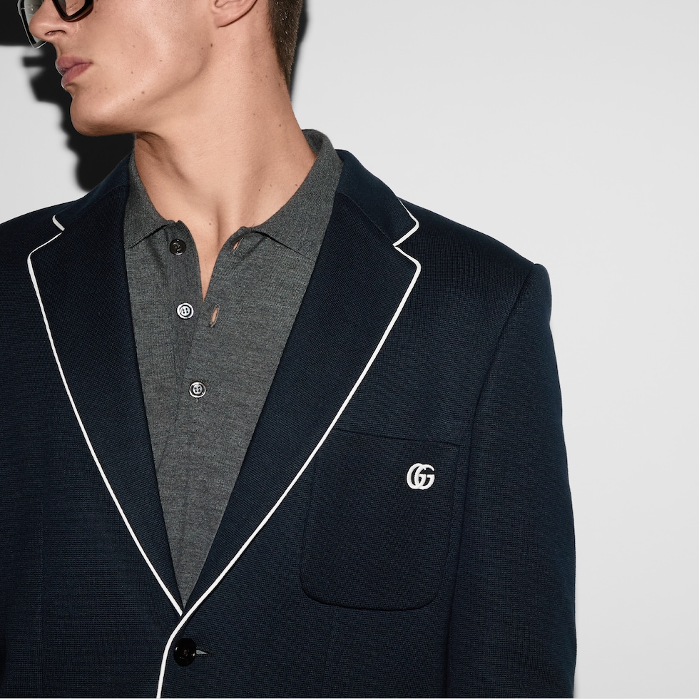 Cotton jersey jacket with embroidery in dark blue | GUCCI® US