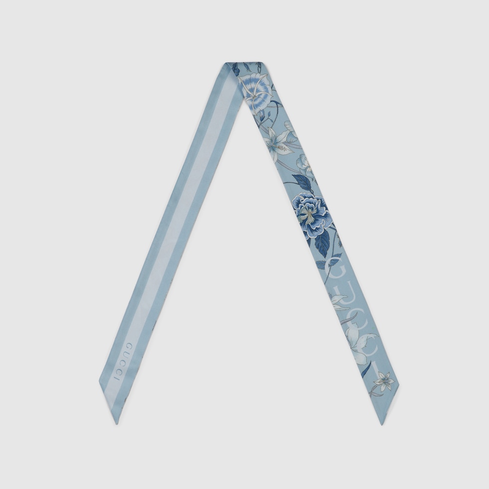 Printed silk neck bow in light blue | GUCCI® UK