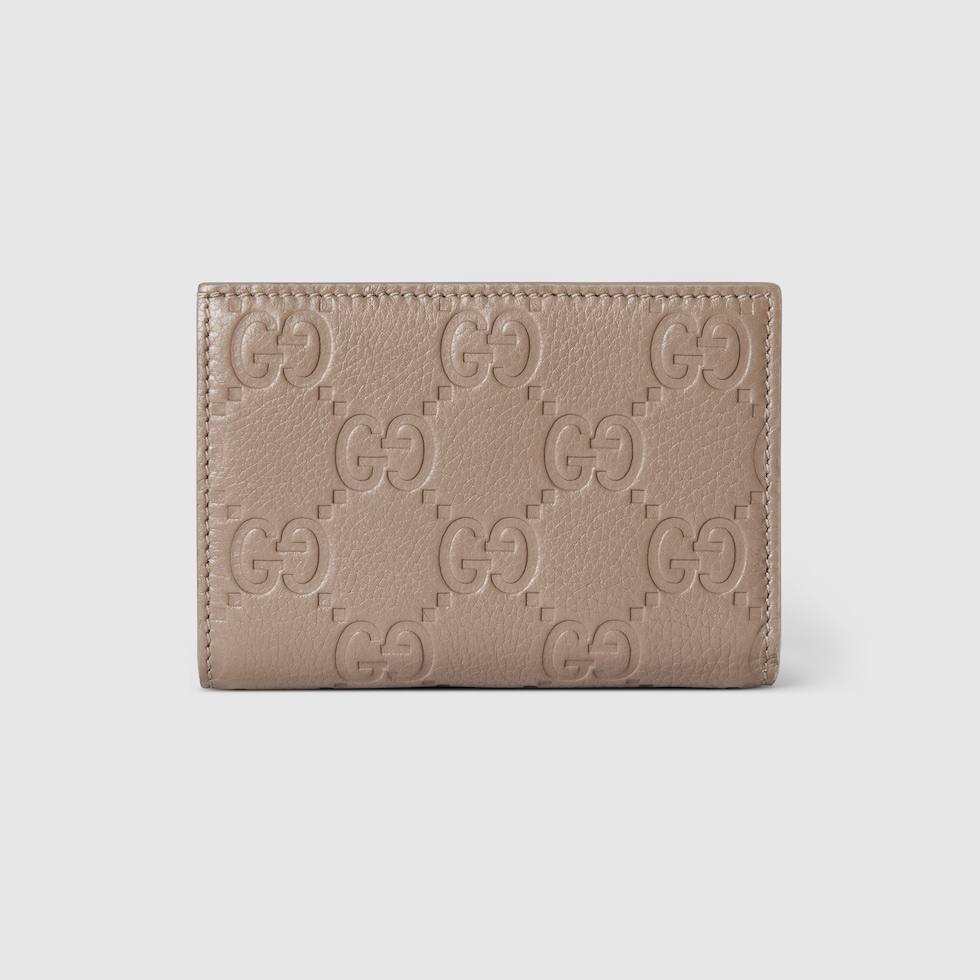 GG Emblem small wallet in taupe leather | GUCCI® UK