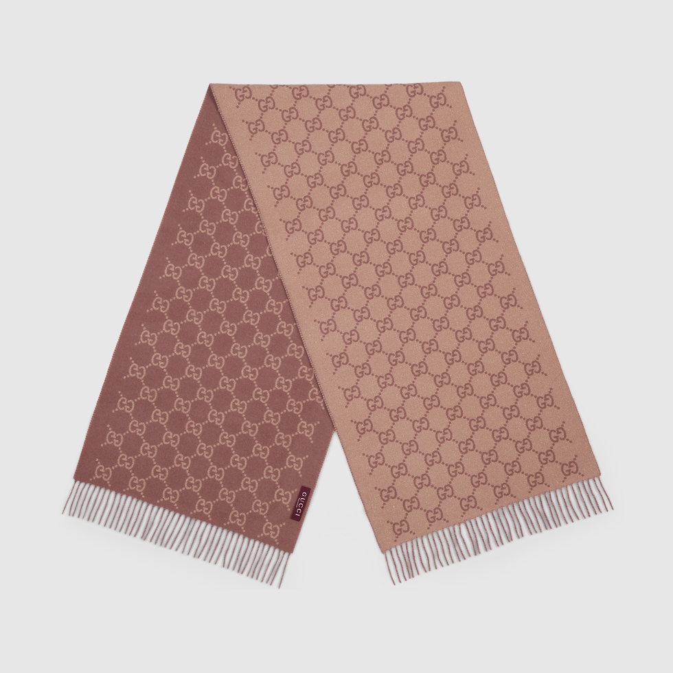 Chal de lamé de cashmere con GG en marrón oscuro y beige | GUCCI® ES