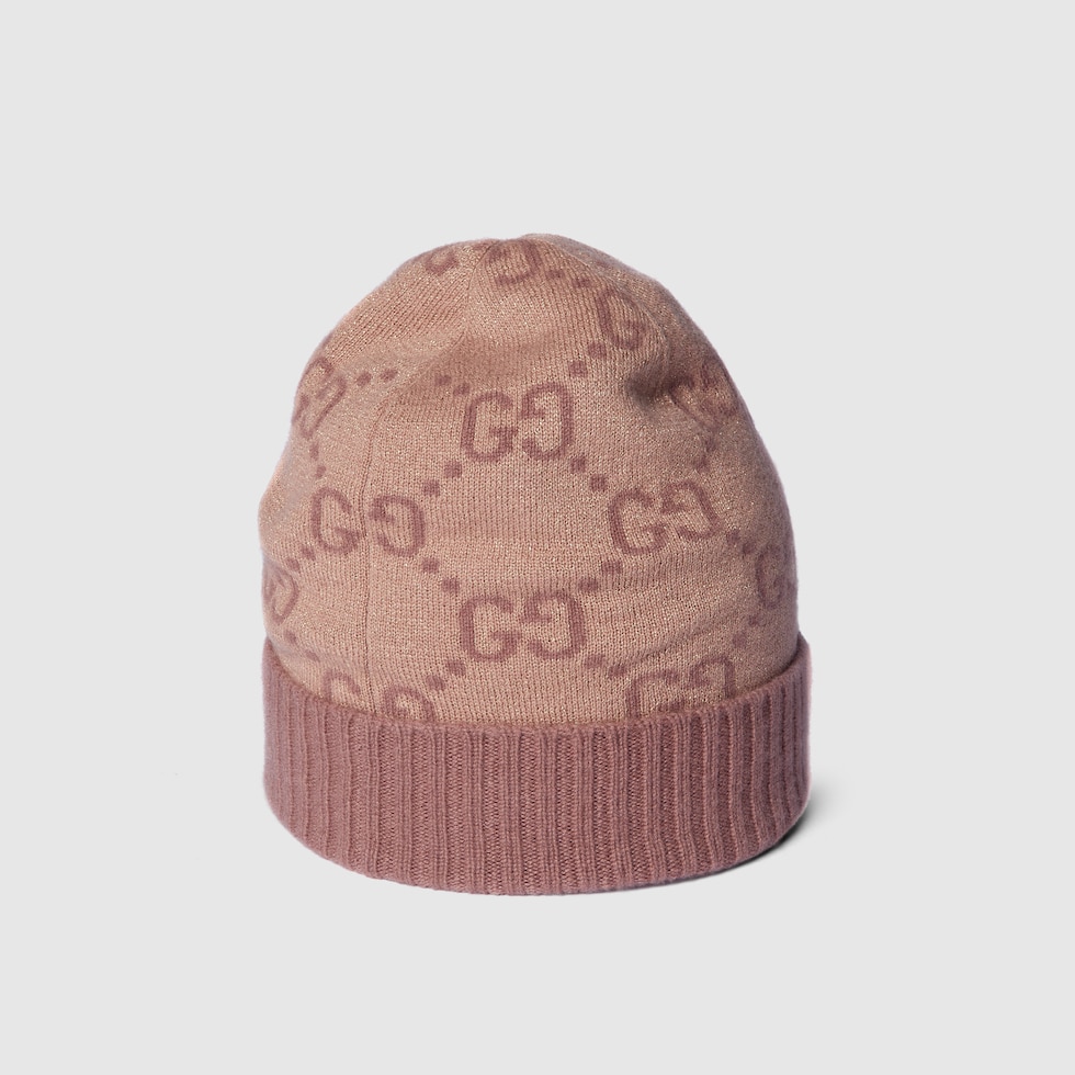Cappello in cashmere GG lamé in marrone chiaro, beige e rosa | GUCCI® CH