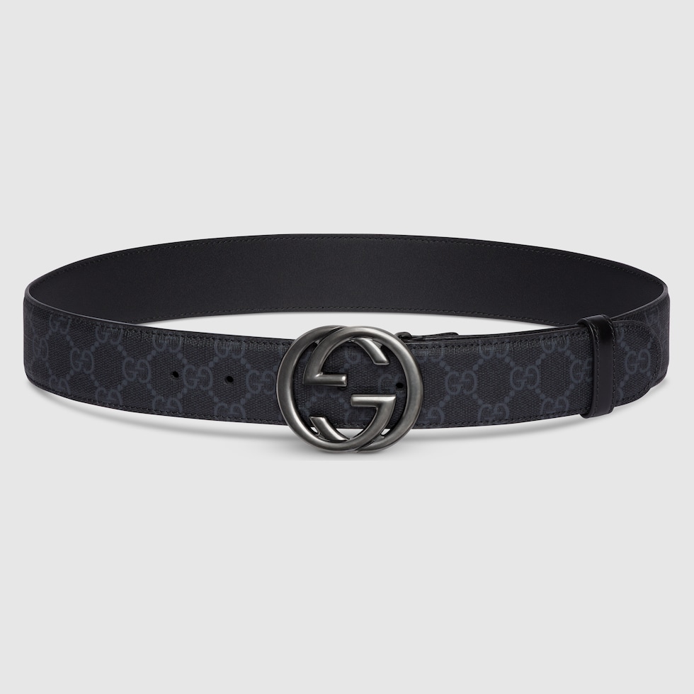 GG belt with Interlocking G buckle in black Supreme canvas | GUCCI® US