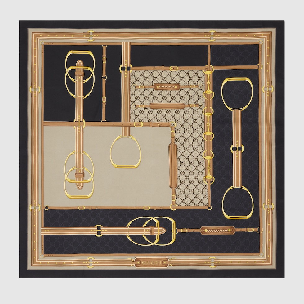 Printed silk carré in black | GUCCI® UK