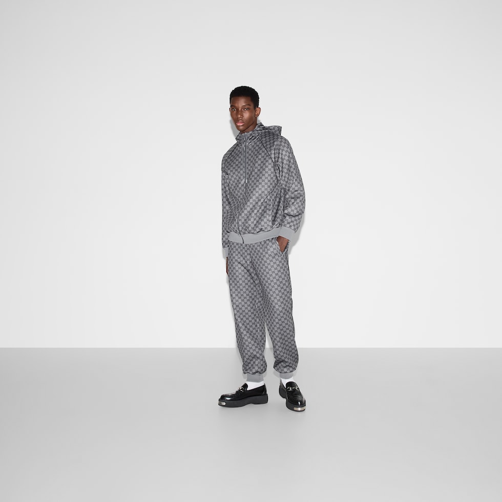 Printed GG neoprene zip jacket in grey and black | GUCCI® AE