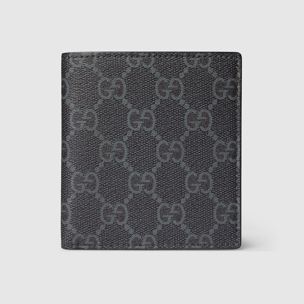 Cartera GG Emblem con dos pliegues en tejido negro | GUCCI® ES