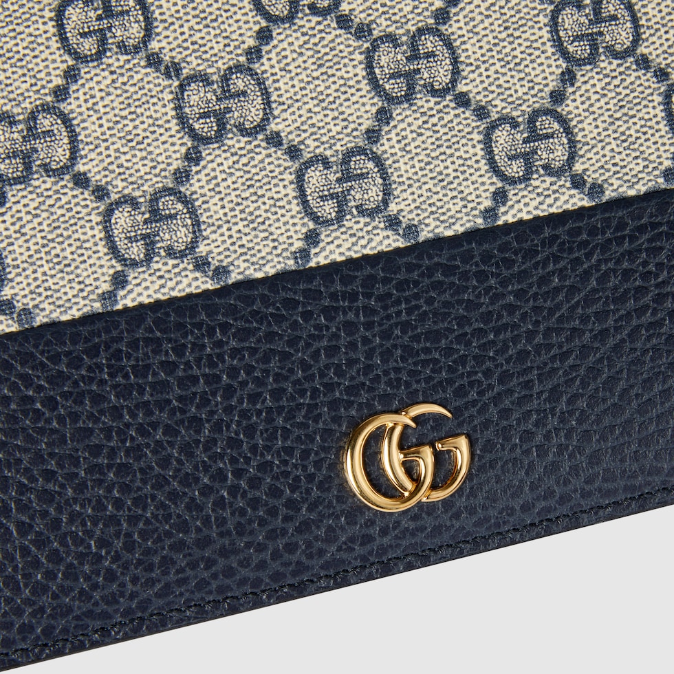 Mini sac GG Marmont bicolore avec chaîne en toile Supreme beige et ...