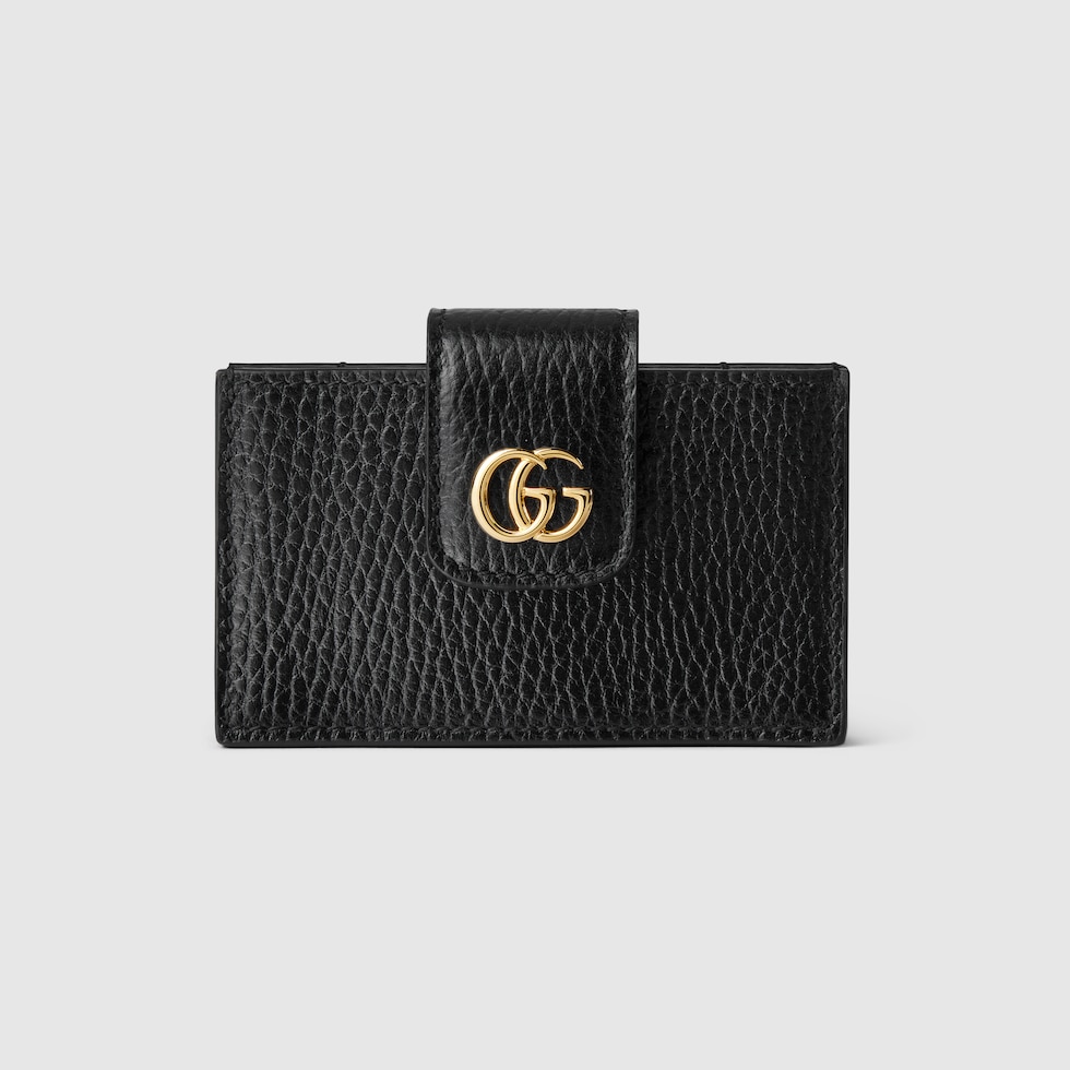 GG Marmont snap button card case in black leather | GUCCI® AE