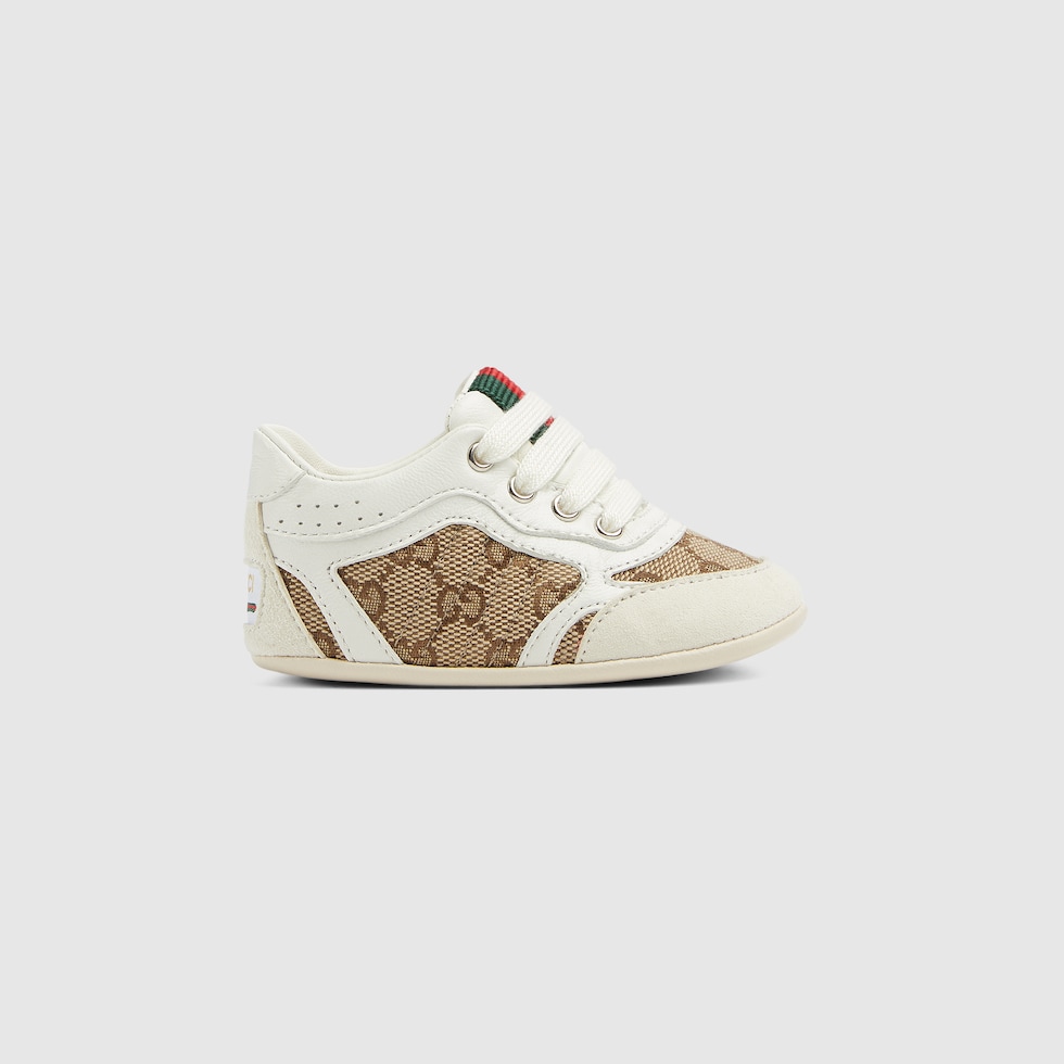Baby Gucci Re-Web sneaker in ivory leather | GUCCI® US