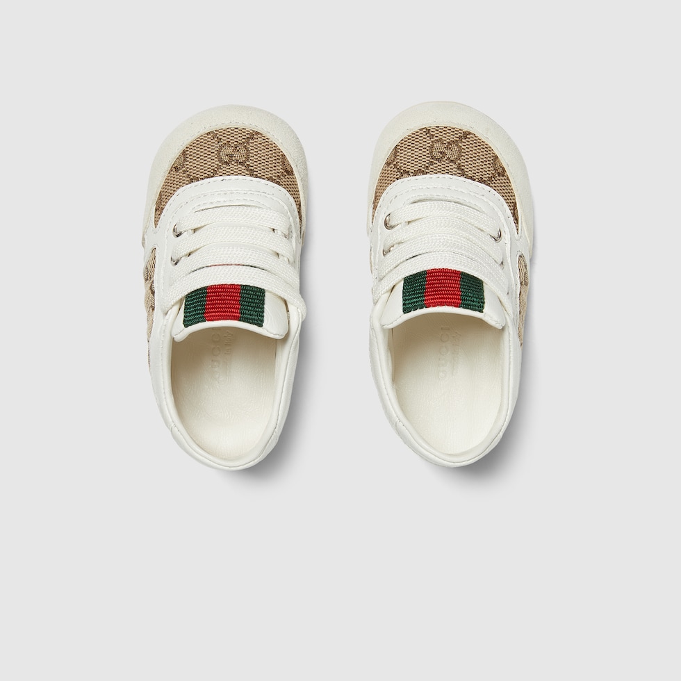 Baby Gucci Re-Web sneaker in ivory leather | GUCCI® US