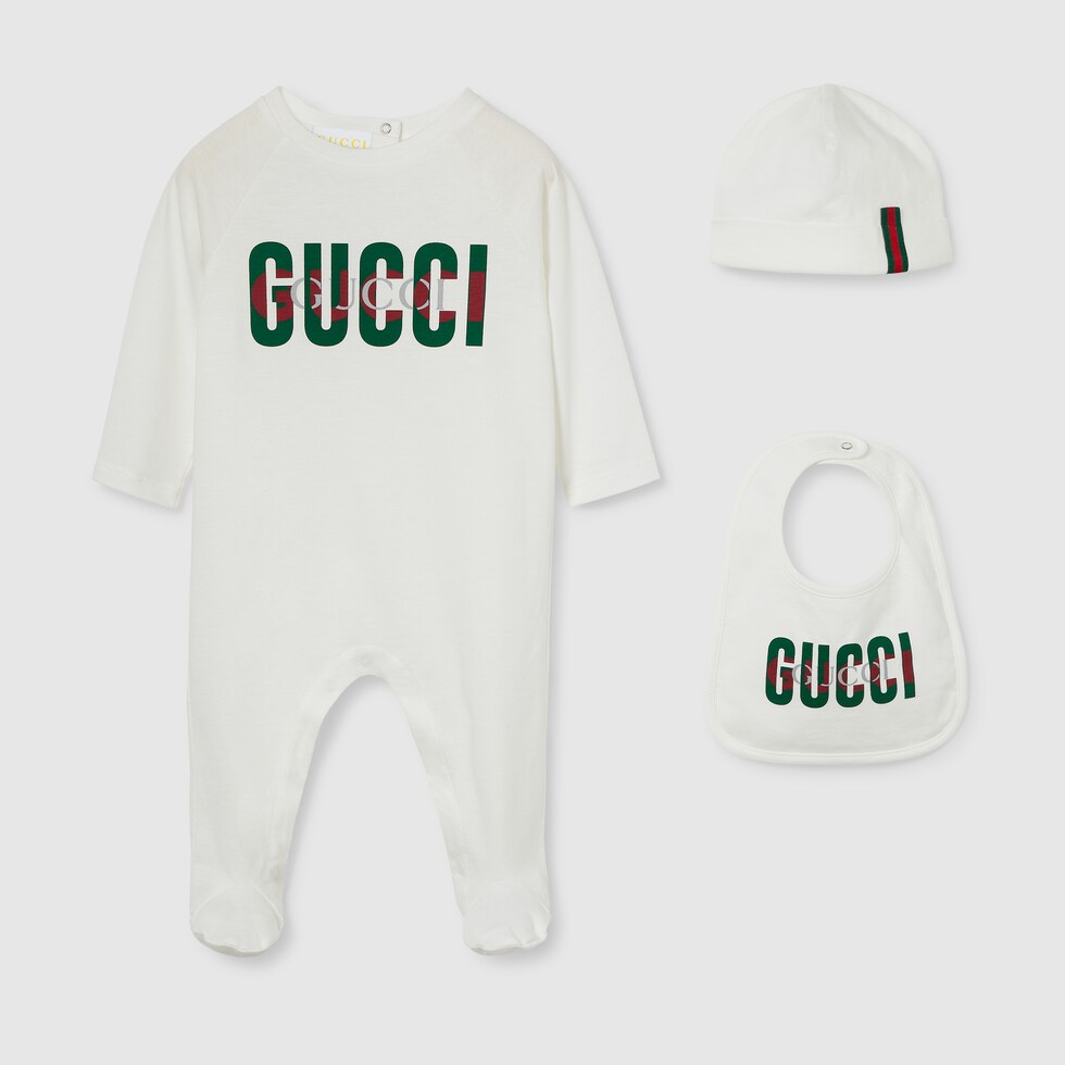 Baby printed three-piece gift set in white | GUCCI® US