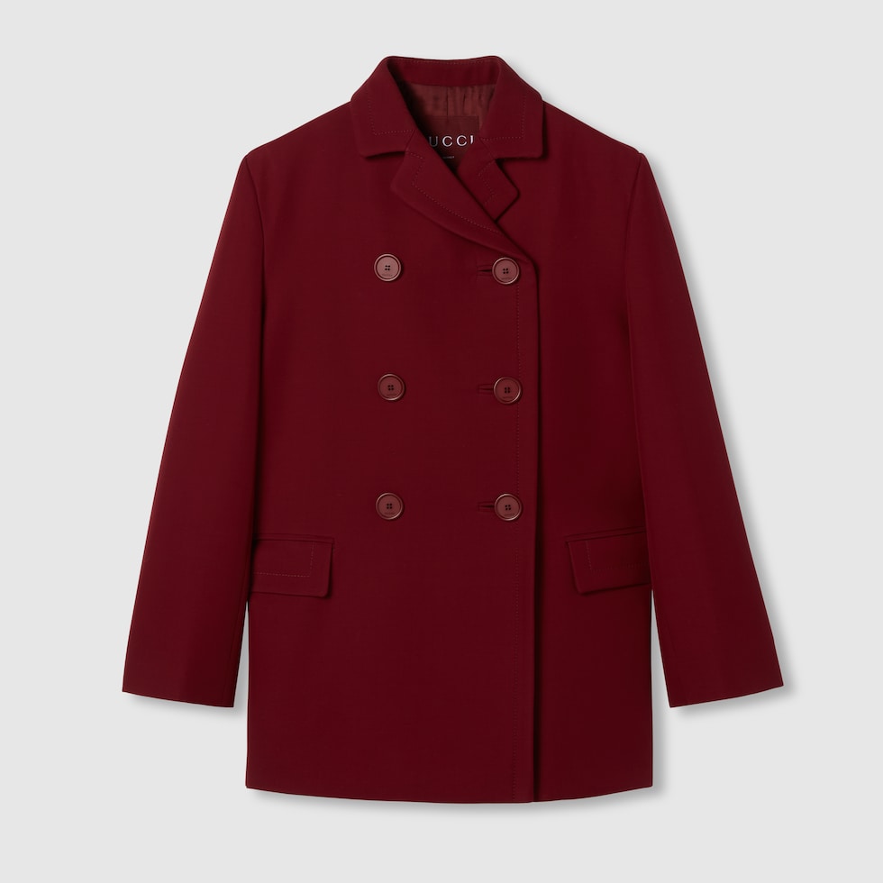 Wool silk cady jacket with martingale in Rosso Ancora red | GUCCI® 香港