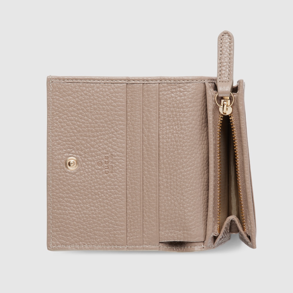 GG Emblem mini wallet in taupe leather | GUCCI® UK