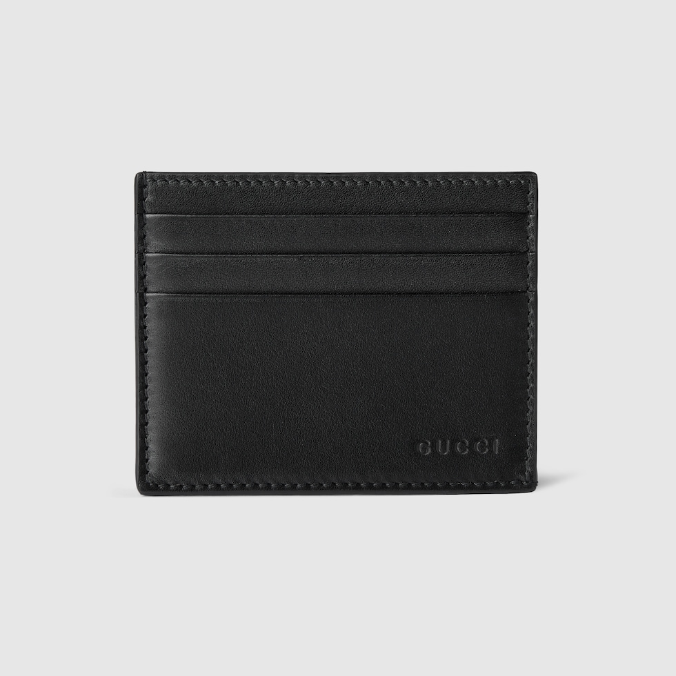 GG Emblem card case with GG fabric in black leather | GUCCI® US