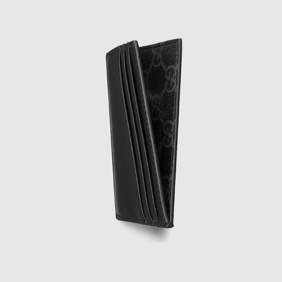 GG Emblem card case with GG fabric in black leather | GUCCI® US