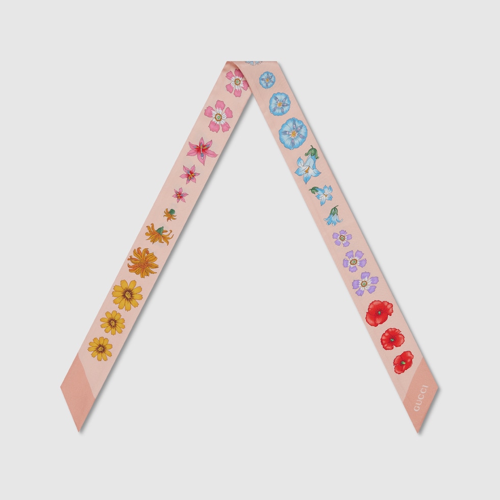 Printed silk neck bow in pink | GUCCI® ZA