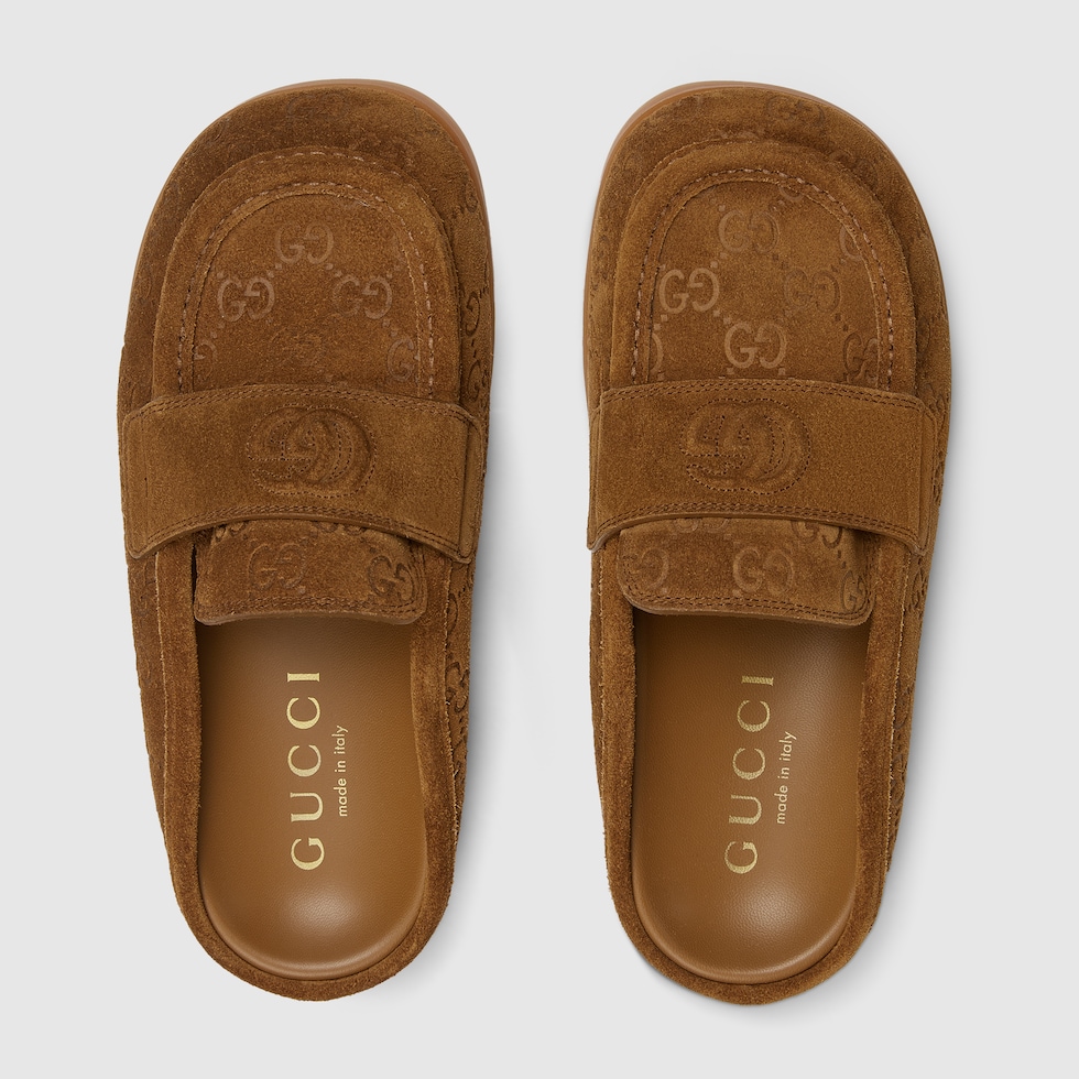 Mules à motif Double G pour femme en daim GG marron clair | GUCCI® FR