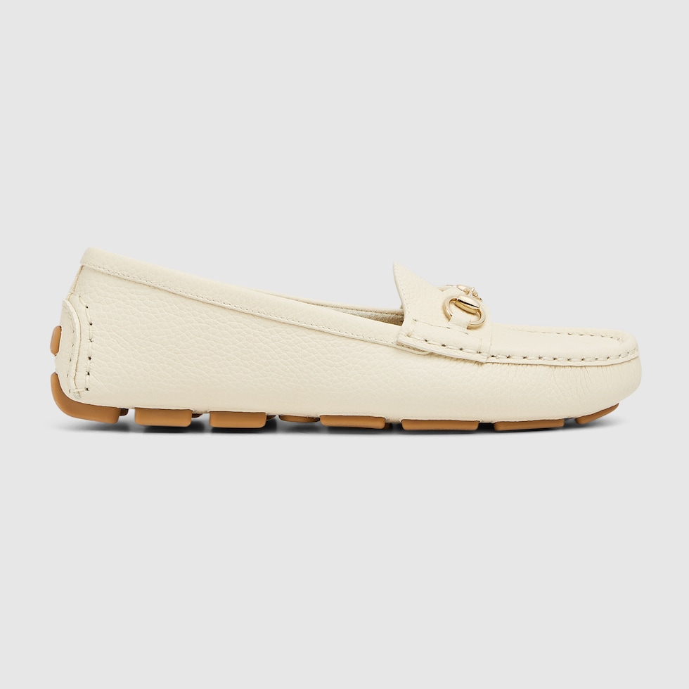 Women's driver loafer in ivory grainy leather | GUCCI® TR