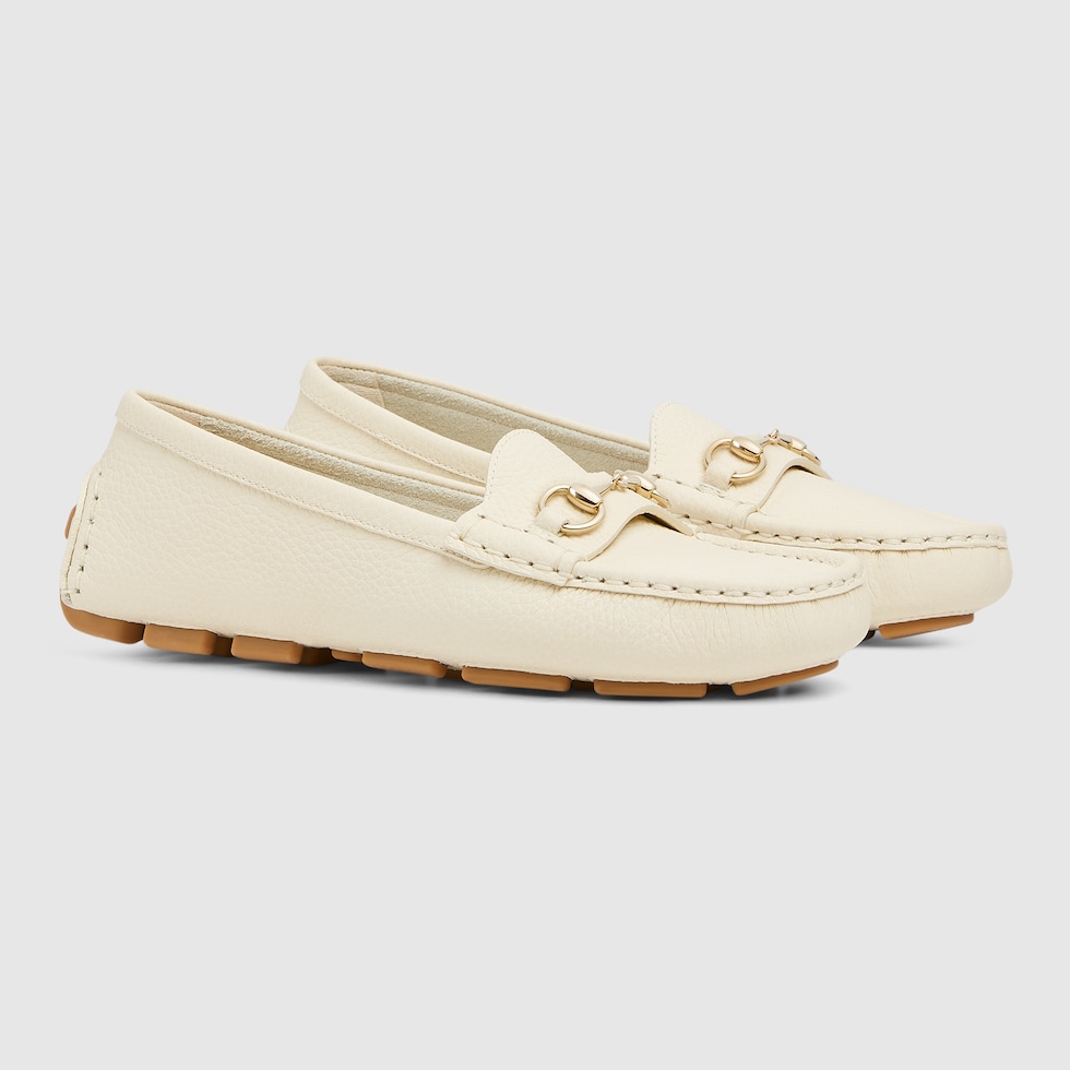 Women's driver loafer in ivory grainy leather | GUCCI® ZA