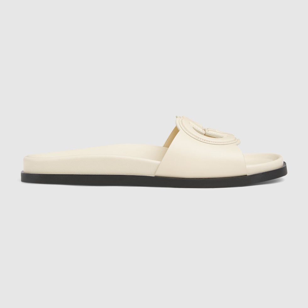 Women's Interlocking G slide sandal in ivory leather | GUCCI® SG