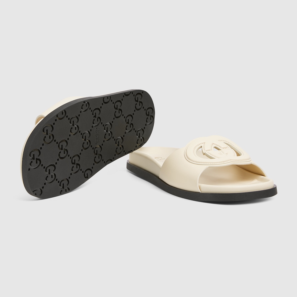 Women's Interlocking G slide sandal in ivory leather | GUCCI® SG