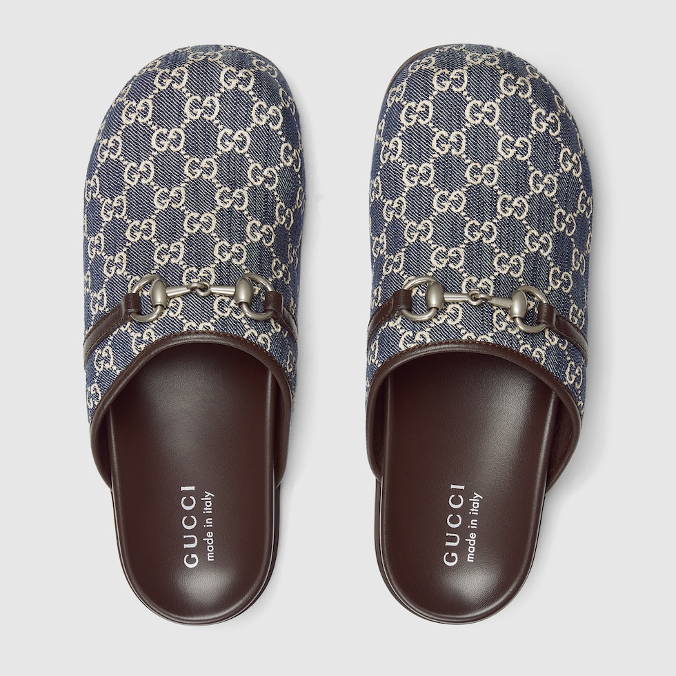 Mules avec détail Mors pour homme en denim GG beige et bleu | GUCCI® FR
