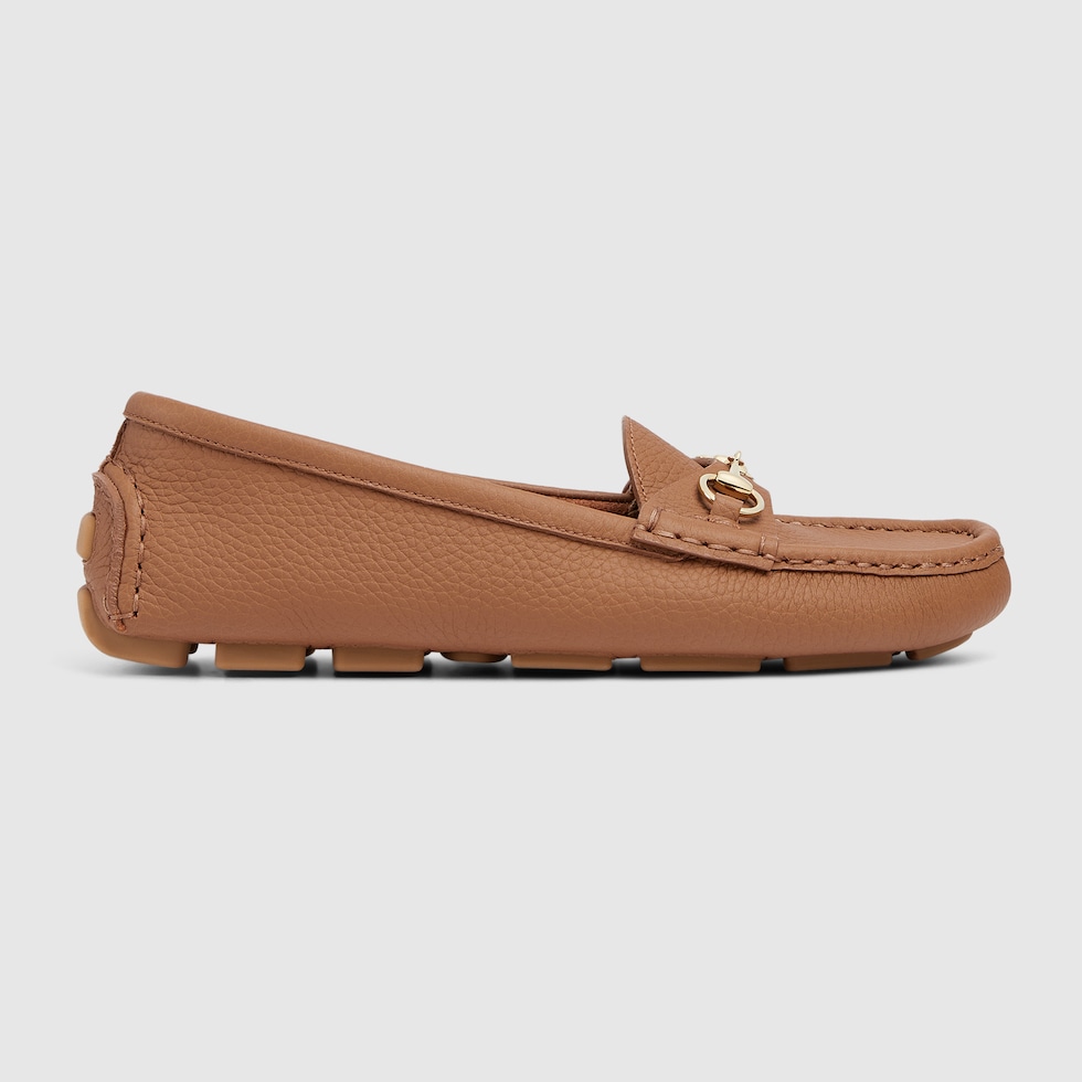 Women's driver loafer in light brown grainy leather | GUCCI® TR