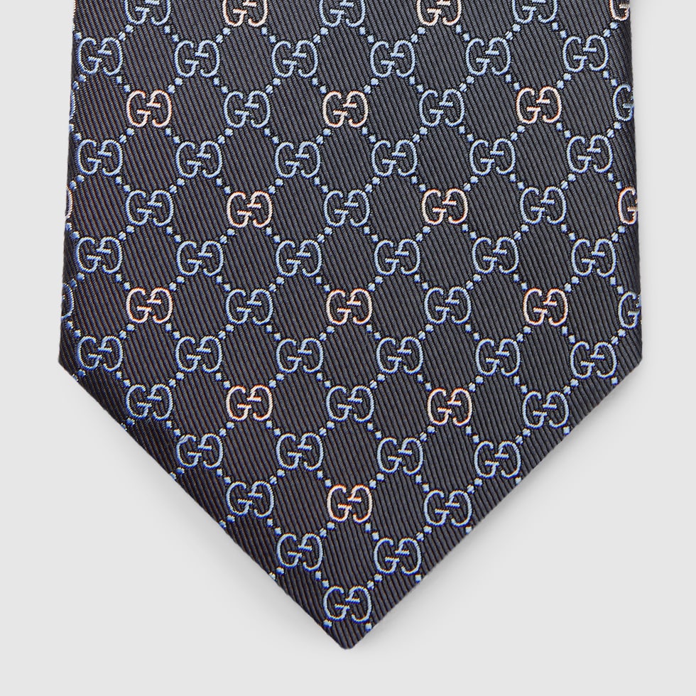 GG silk jacquard tie in blue | GUCCI® CA
