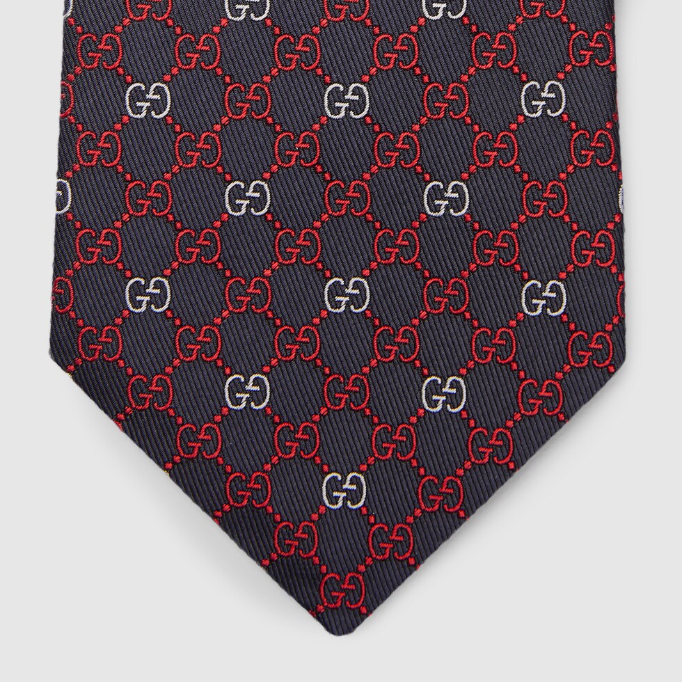 GG silk jacquard tie in navy and red | GUCCI® UK
