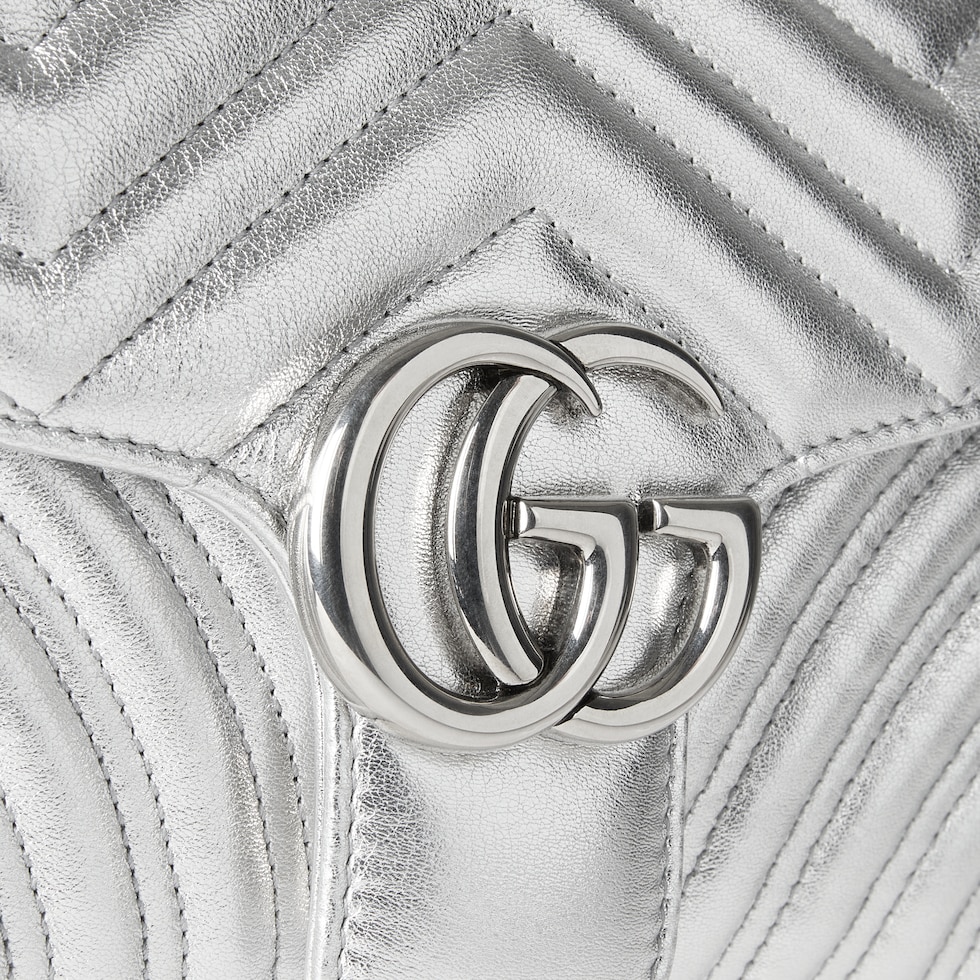 GG Marmont small shoulder bag in metallic silver leather | GUCCI® UK