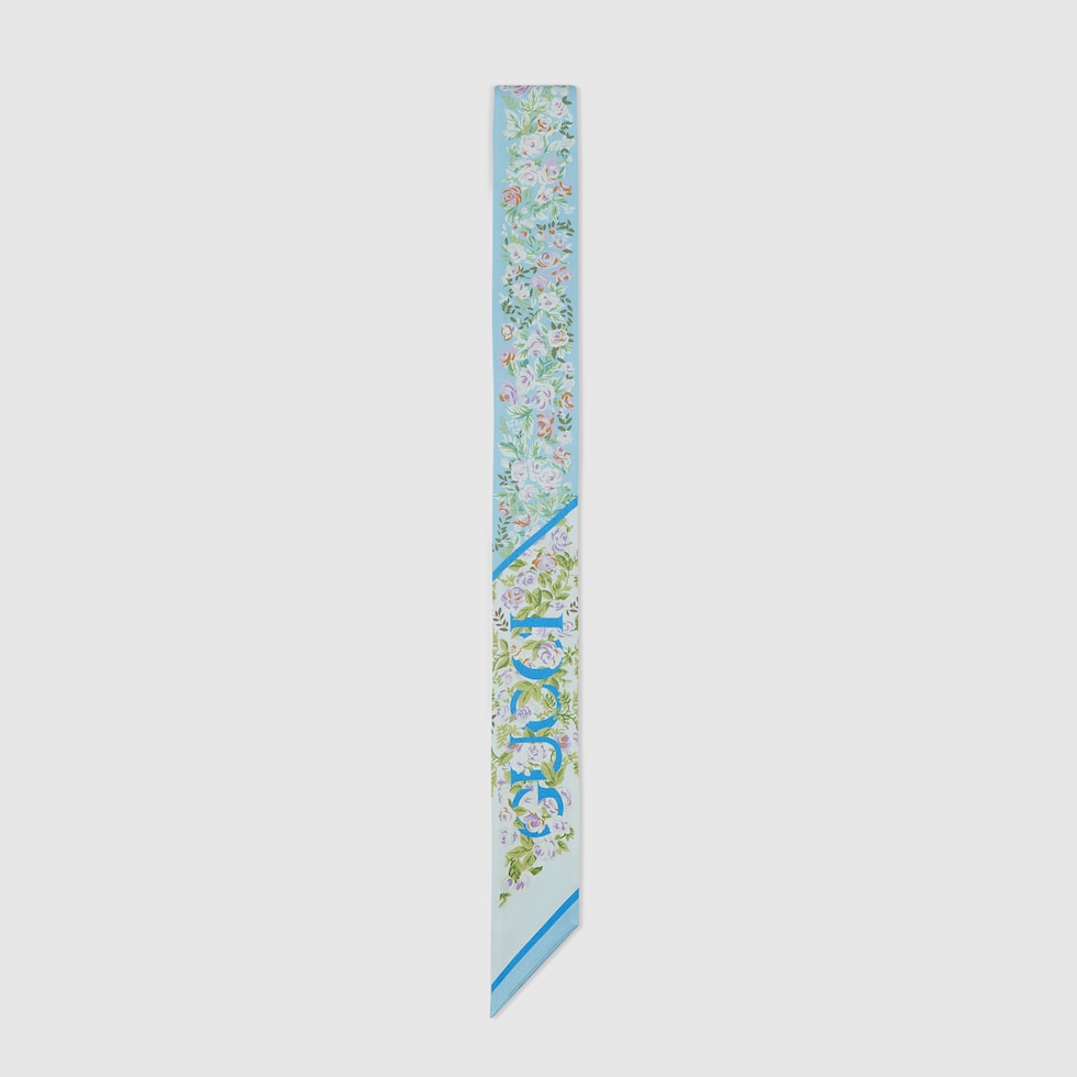 Printed silk neck bow in light blue | GUCCI® PT