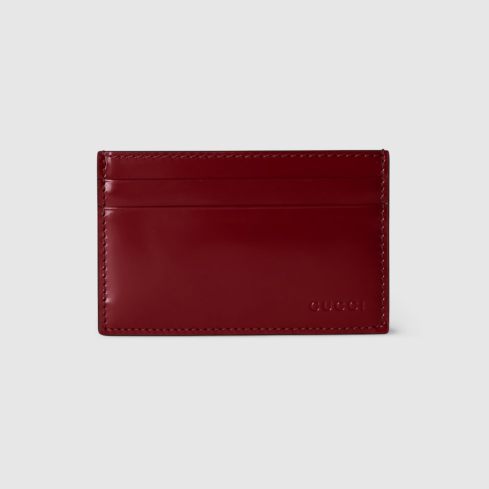 Embossed card case in Rosso Ancora red leather | GUCCI® RO