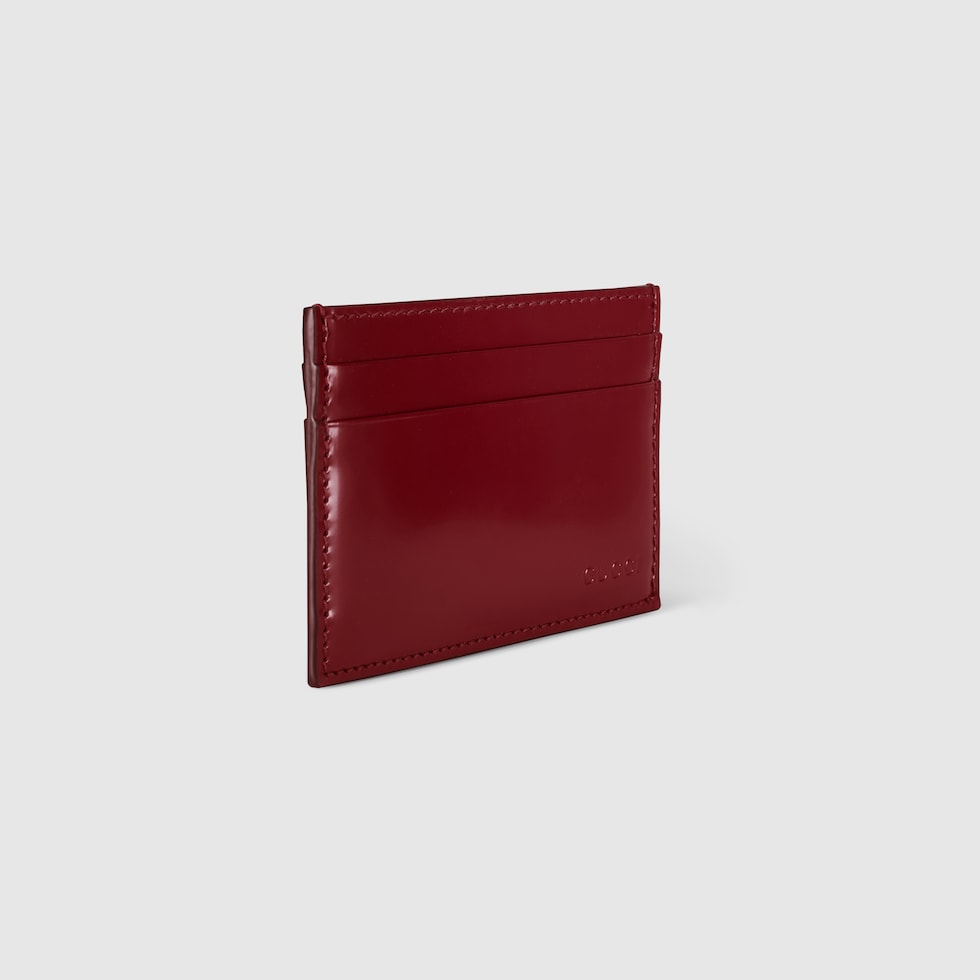 Embossed card case in Rosso Ancora red leather | GUCCI® TR