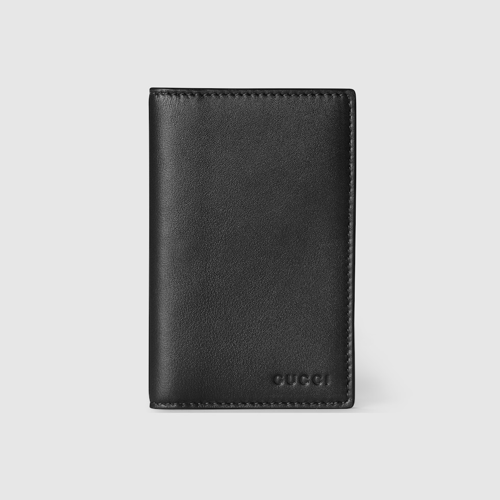 GG Emblem long card case with GG fabric in black leather | GUCCI® US