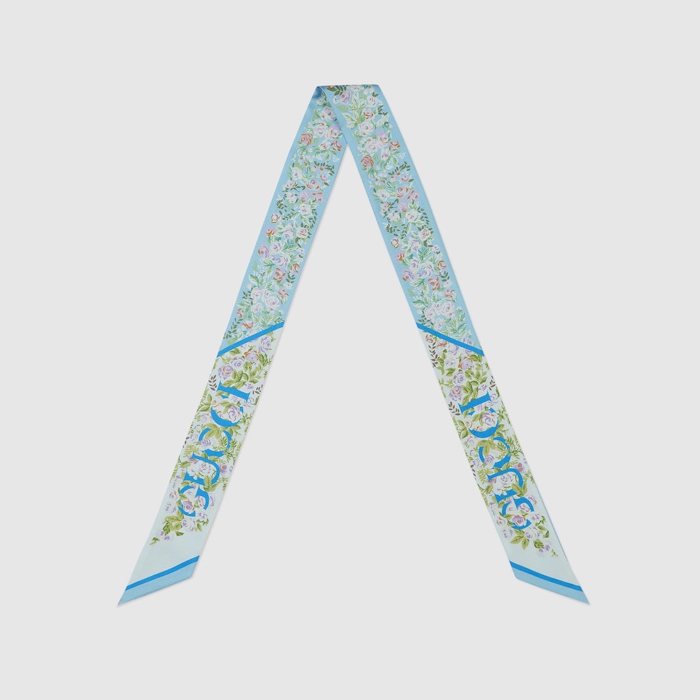 Printed silk ribbon in light blue | GUCCI® UK