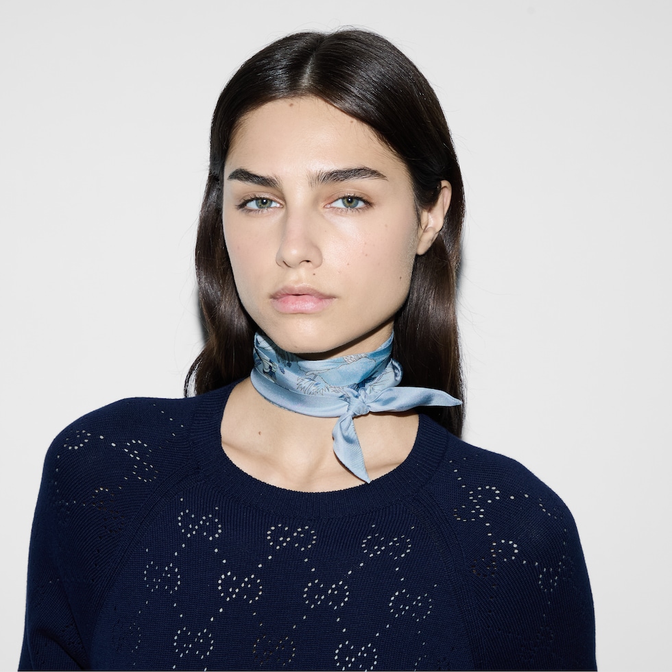 Printed silk neck bow in light blue | GUCCI® US