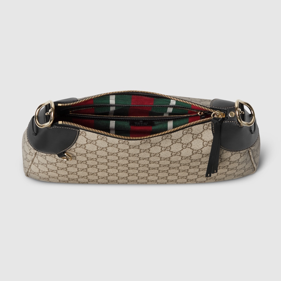 GG Emblem large shoulder bag in beige and dark brown fabric | GUCCI® Canada