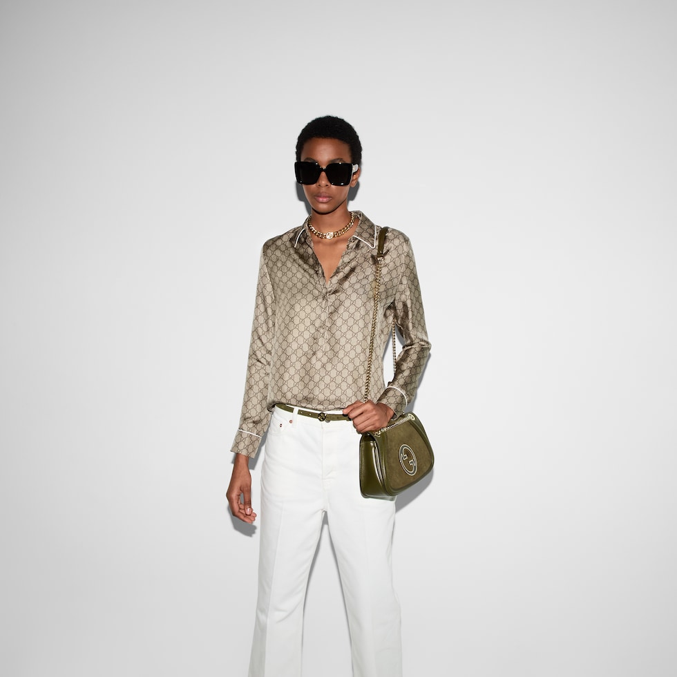 Gucci Blondie small shoulder bag in dark green suede | GUCCI® ZA