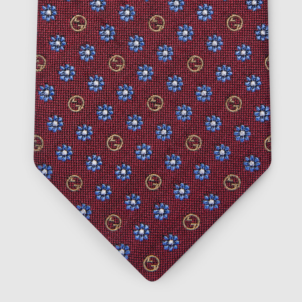 Silk jacquard tie in bordeaux and beige | GUCCI® US