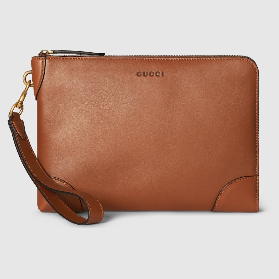 GG Emblem small business case in brown leather | GUCCI® UK