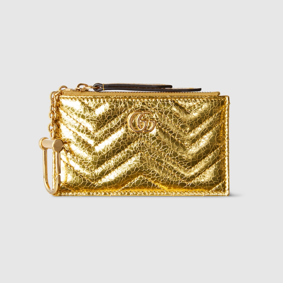 GG Marmont key case in yellow gold leather | GUCCI® AE