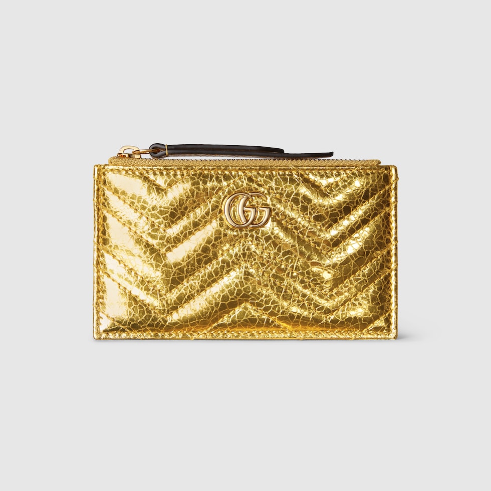GG Marmont key pouch in yellow gold leather | GUCCI® MX